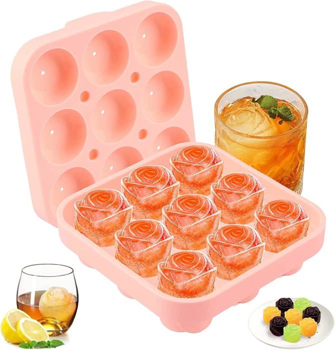 Bac a Glacons avec Couvercle Roses en Silicone 9cavités pour Bacs à ...