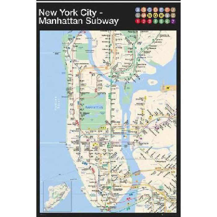 Poster de New York Manhattan Carte de Métro (Dimensions : 61 x 91.5cm ...