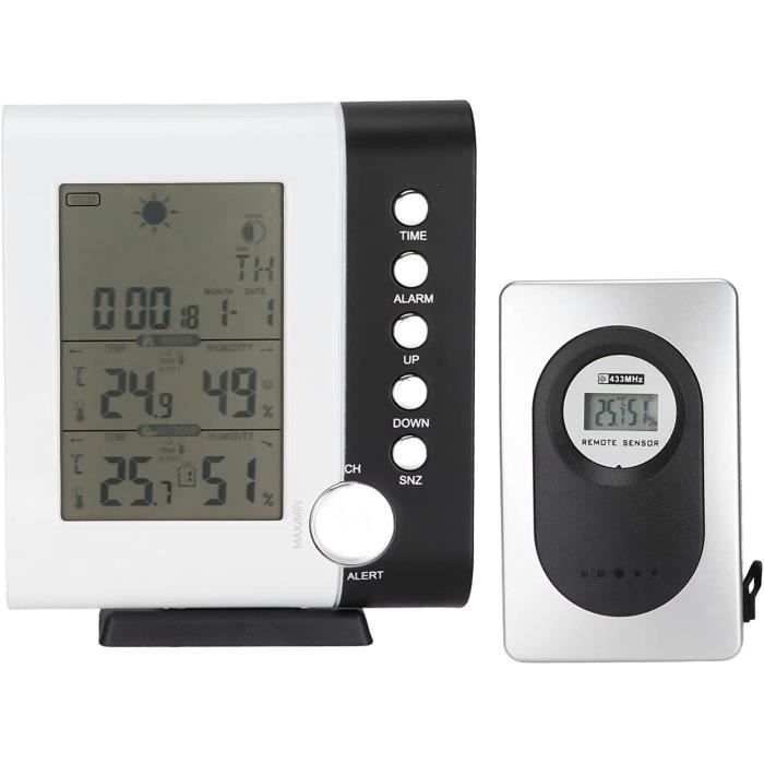 Station Météo sans Fil, Station Météo Capteurs Extérieurs Baromètre sans Fil, Réveil, Snooze ...