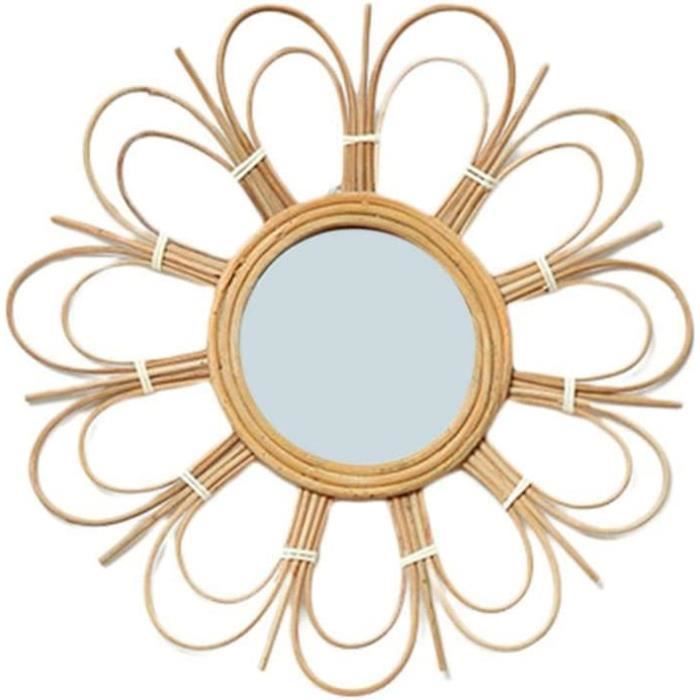 Miroir De Soleil - Rond Maquillage Miroir Mural en Osier en Rotin ...