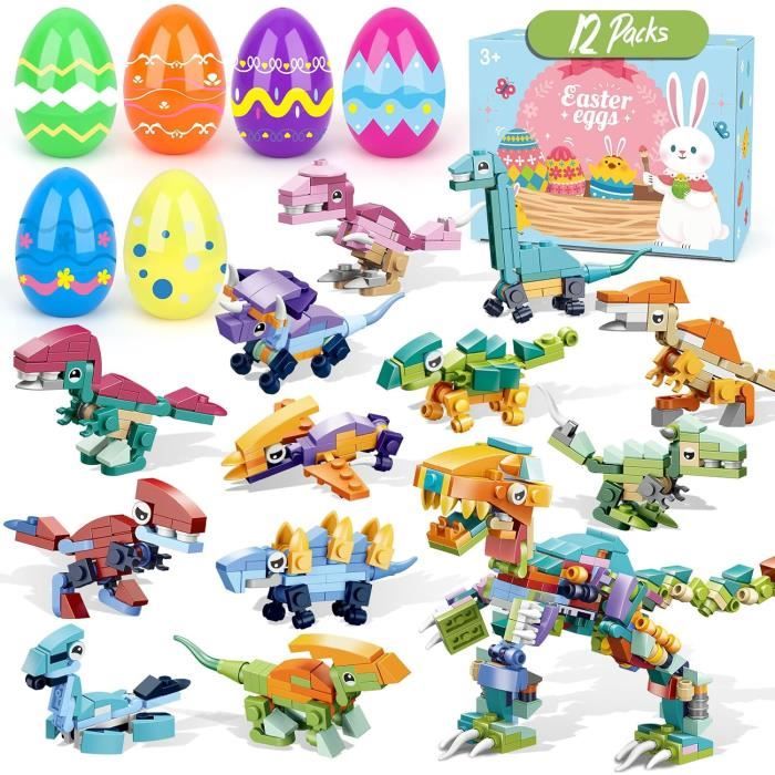 Cadeau Paques Enfant 12Pcs Oeuf De Paques Jouet Avec Blocs De Dinosaures Oeufs De Paques ...