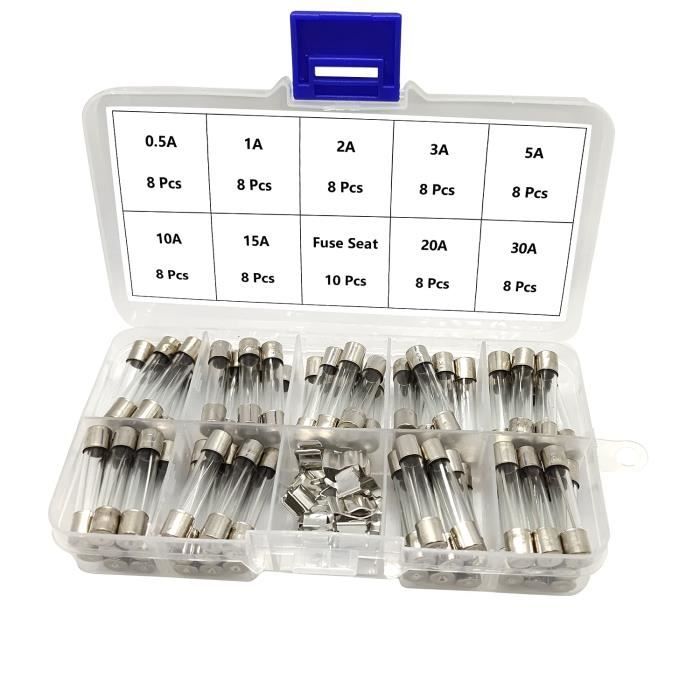 ALLNICE Assortiment de fusibles en verre M6 x 30 mm - 0,5 A, 1 A, 2 A, 3 A, 5 A, 10 A, 15 A, 20 ...