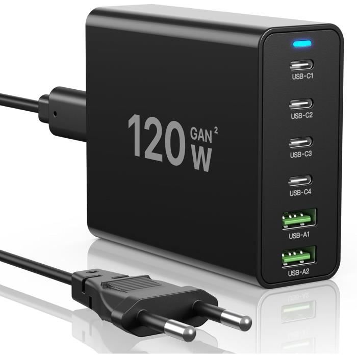Chargeur Usb C 120W Gan, Chargeur Usb Multiple Chargeur Pd,Station De Charge À 6 Ports ...