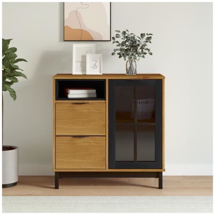 Buffet - YOSOO - FLAM - Bois massif de pin - 1 porte vitrée - 2 tiroirs ...