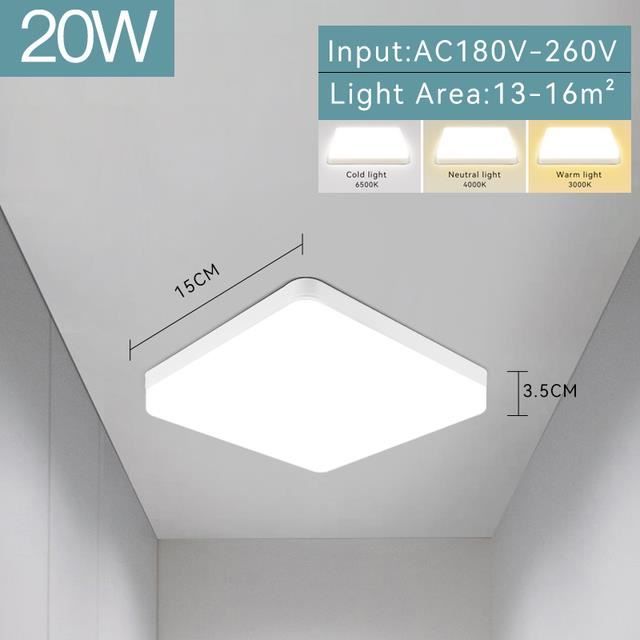 PLAFONNIER,Type A square 20W-Warm White--Led Panel Light Round ...