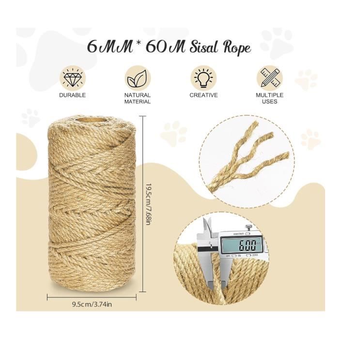 Corde à Chat - Griffe Naturelle - 6MM x 100M - Chanvre - Jute - Gants ...