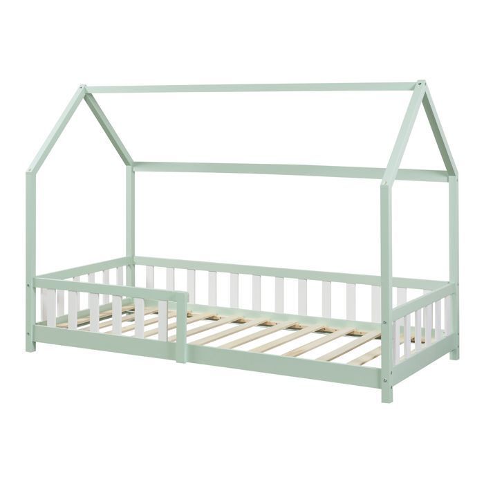 Lit cabane Hesel pour enfants bois de pin 90 x 200 cm vert menthe ...