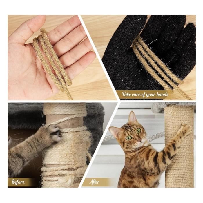 Corde à Chat - Griffe Naturelle - 6MM x 100M - Chanvre - Jute - Gants ...