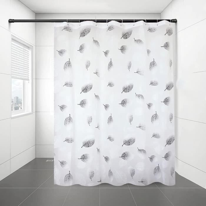 Rideau De Douche 200-220-240Cm Drop - Rideau De Douche Peva À Motifs De Feuilles Noires Pour ...