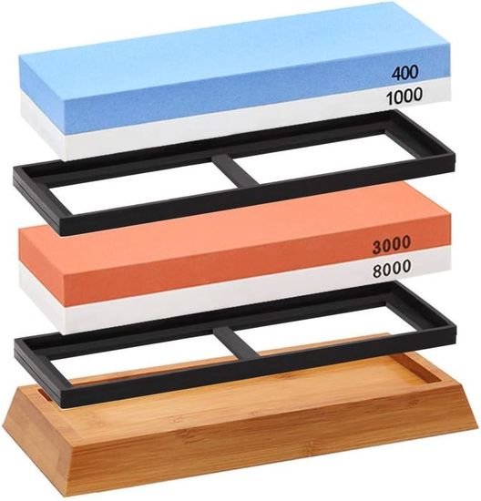 Ensemble de Pierres Aiguiser pour Couteaux Kit dAfftage Premium avec Base en Bambou Antidrapante ...