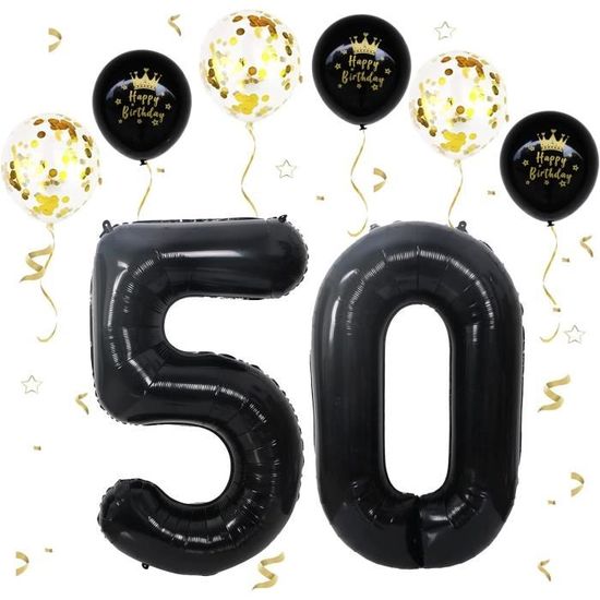 Ballon Anniversaire 50 Ans Noir, 101 Cm Ballon Chiffre 50, Happy ...
