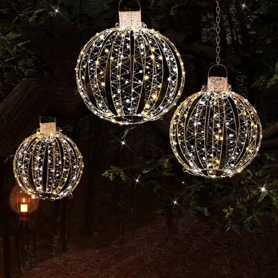 GOPLUS Lot de 3 Boules Lumineuses LED de Noël,Sphères Suspendues avec ...