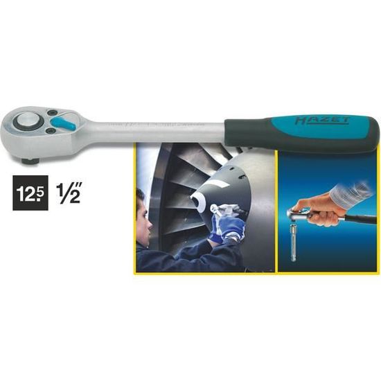 Cliquet réversible HAZET - 12.5 (1/2") - Manches bimatières - Chrome-Vanadium - Cdiscount Bricolage