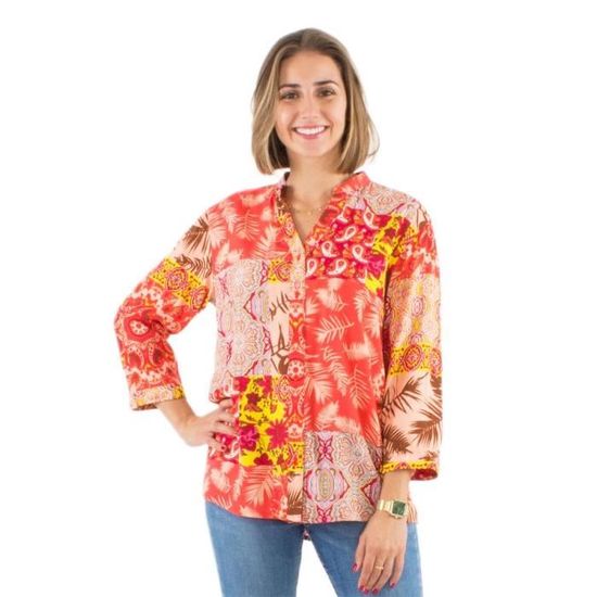 Coline - Chemisier femme bohème Corail - Cdiscount Prêt-à-Porter