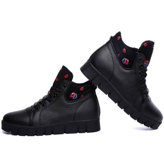 Basket Femme Noir Chaussures cuir Run Feminine Respirante Chaussure ...