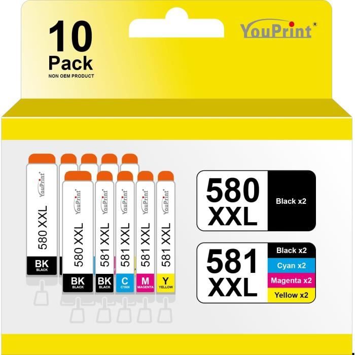 10 Lot de Cartouches d'encre compatibles pour Canon PGI-580 XXL CLI-581 ...