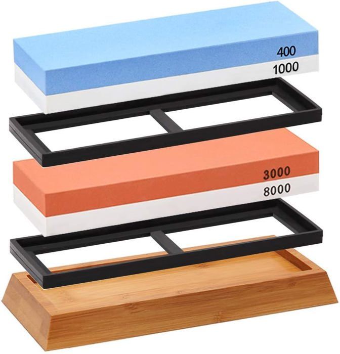 Ensemble de Pierres Aiguiser pour Couteaux Kit dAfftage Premium avec Base en Bambou Antidrapante ...