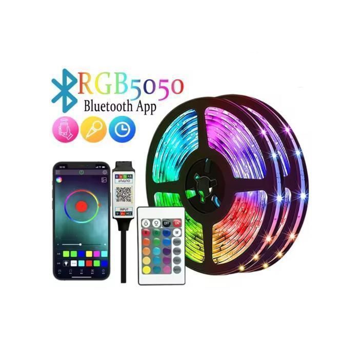 Ruban Led RGB, Télécommande + App. Bluetooth, Synchro Musique, 16 ...