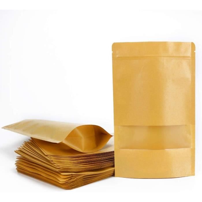 50 Pièces Sachet Kraft Alimentaire Sac Papier Kraft Avec Fenetre ...