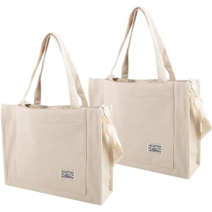 Lot De 2 Sacs En Velours Côtelé Pour Femme - Sac Fourre-Tout ...