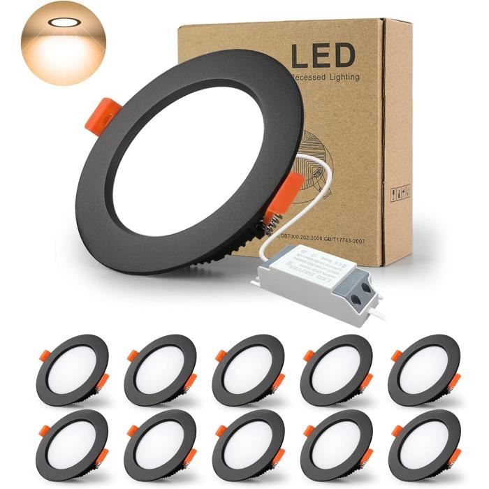 Spot Led Encastrable Noir Extra Plat, 10 Pack 5W 500LM = 50W incandescence, IP44, 3000K Blanc ...