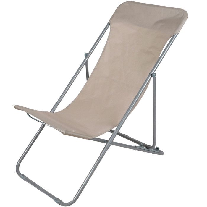 Chaise longue pliante chilienne métal taupe 85x56x90cm - Cdiscount Jardin