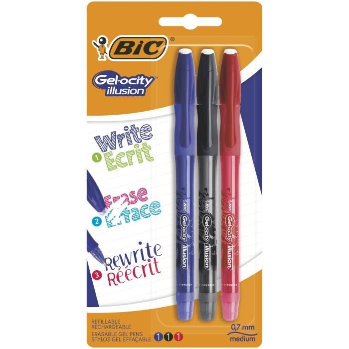 BIC® - Roller gel effaçable assortis Gel-ocity® Illusion x3 - Cdiscount ...