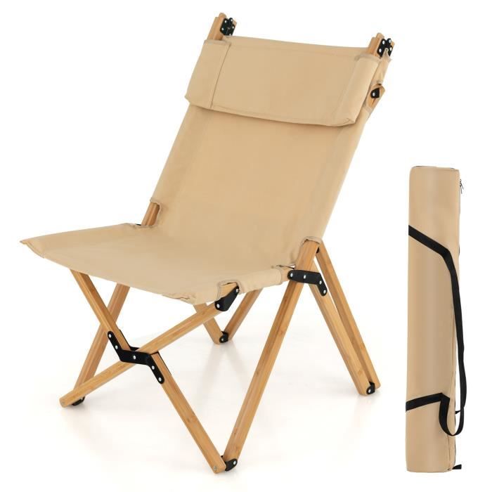 COSTWAY Chaise de Camping Pliante Dossier Ajustable Cadre en Bambou ...