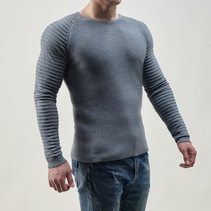 Pull-over Homme Sport INSFITY - Col Arrondi Slim Automne Hiver - Gris ...