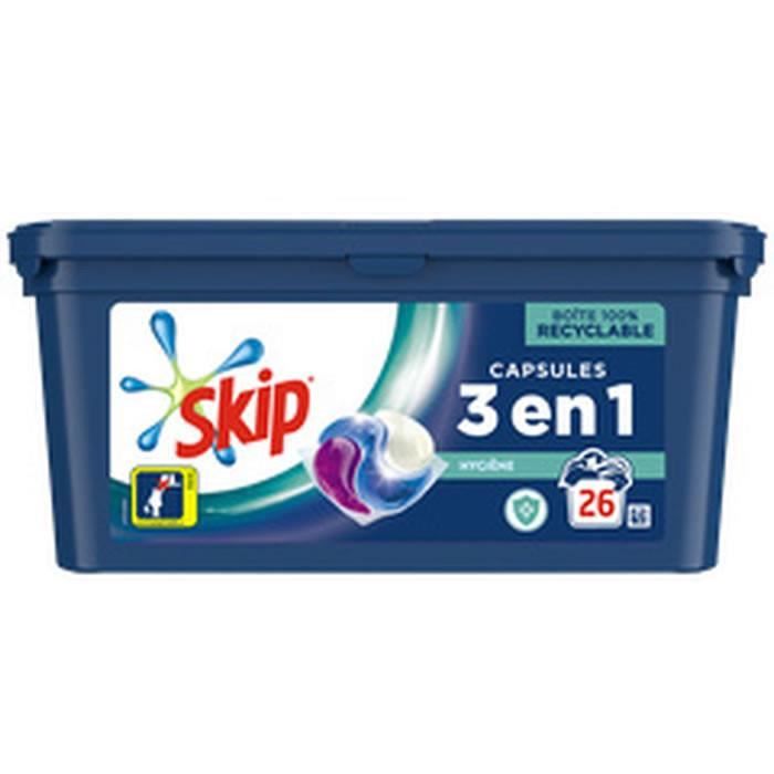 LOT DE 3 - SKIP 3 en 1 - Lessives capsules hygiène 26 lavages ...