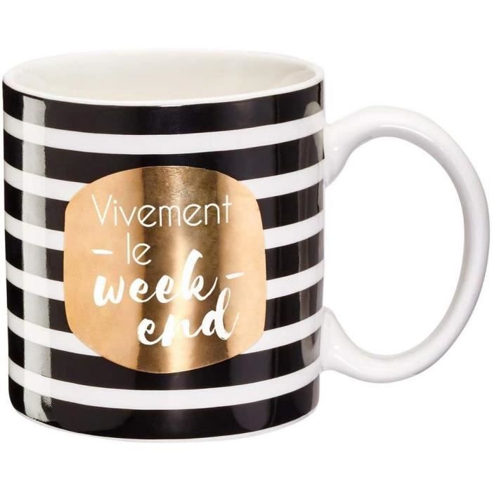 DRAEGER PARIS | Mug Black & Gold porcelaine fine "Vivement le week-end ...