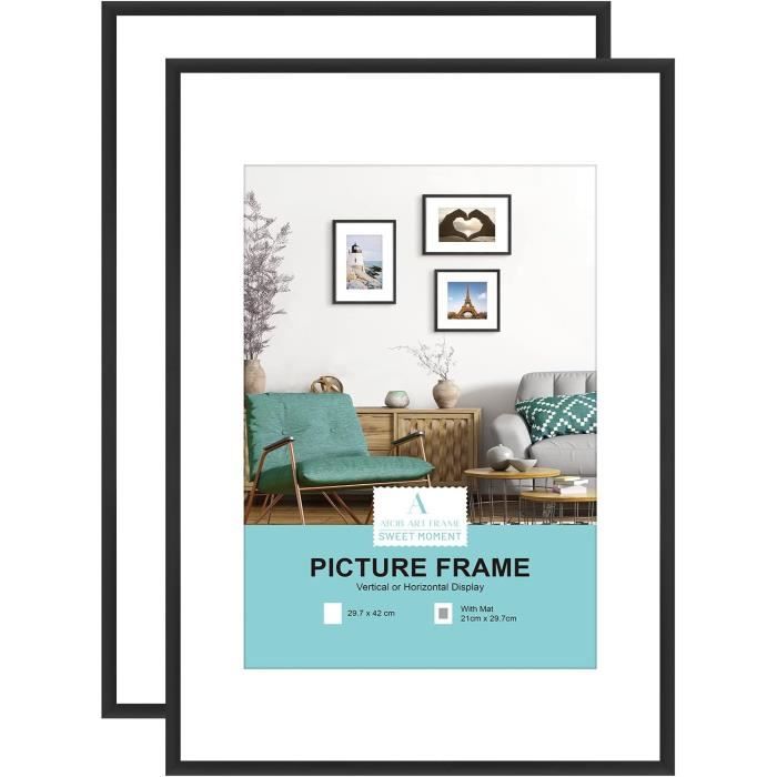 Lot De 2 Cadres Photo A3 - En Aluminium - Noirs - Avec Passe-Partout ...