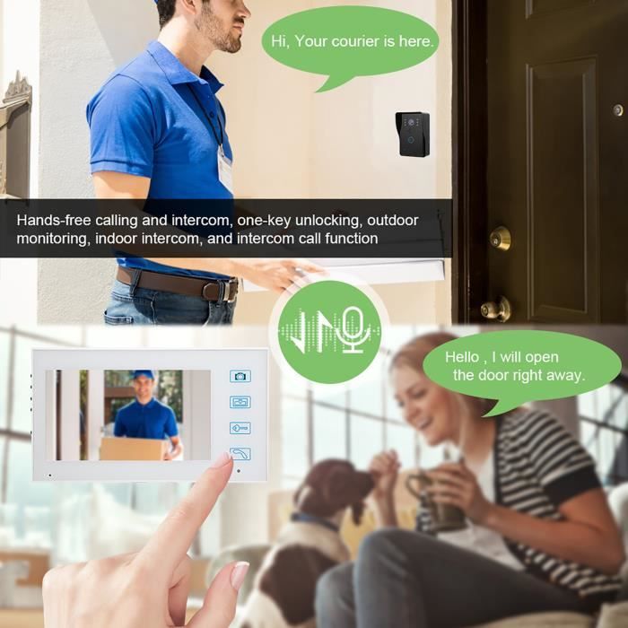 VBESTLIFE Sonnette d'interphone Visiophone sans fil 7 pouces TFT 2V1 2.4G, interphone à Vision ...