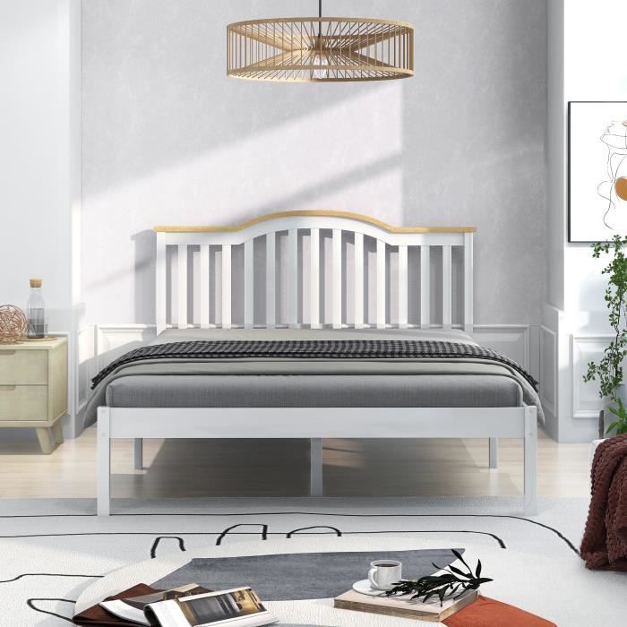 FHE - Lit de bois - lit à double avec tête de lit et cadre à latte ...