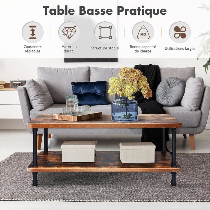 Table Basse En Bois Avec 2 Couches,Table De Café Rectangulaire Avec ...