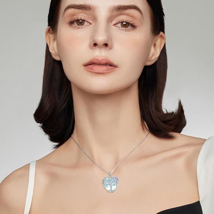 Collier Pendentif en Filigrane avec Chaîne en Argent Sterling 925 et Pierre de Lune pour Femmes ...