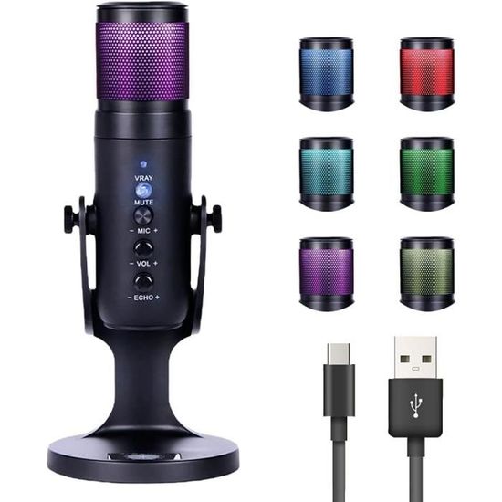 Microphone USB, RGB PC Gaming Microphone Condensateur Qualité Studio ...