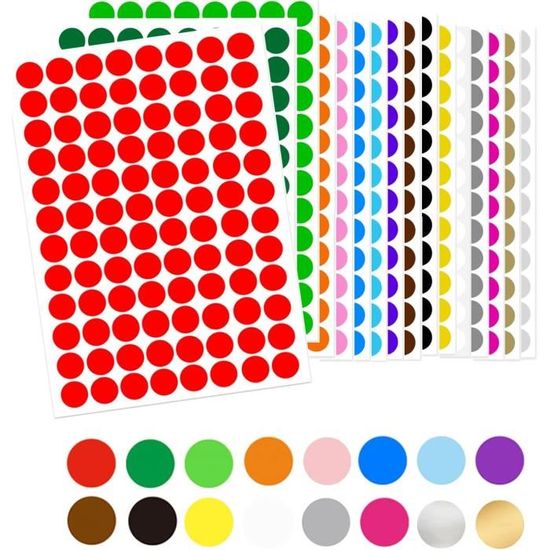 1536Pcs Gommettes Autocollantes Rondes, 15mm Couleur Codage Étiquettes ...