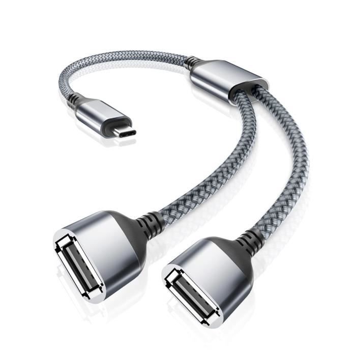 Ruxely Câble Adaptateur USB-C vers Double USB A 2.0 Femelle 0.3M,Type C ...