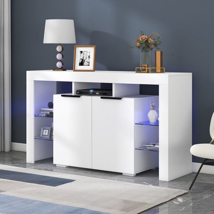 MODERNLUXE Buffet LED avec éclairage LED, avec 4 étagères en verre et 2 ...