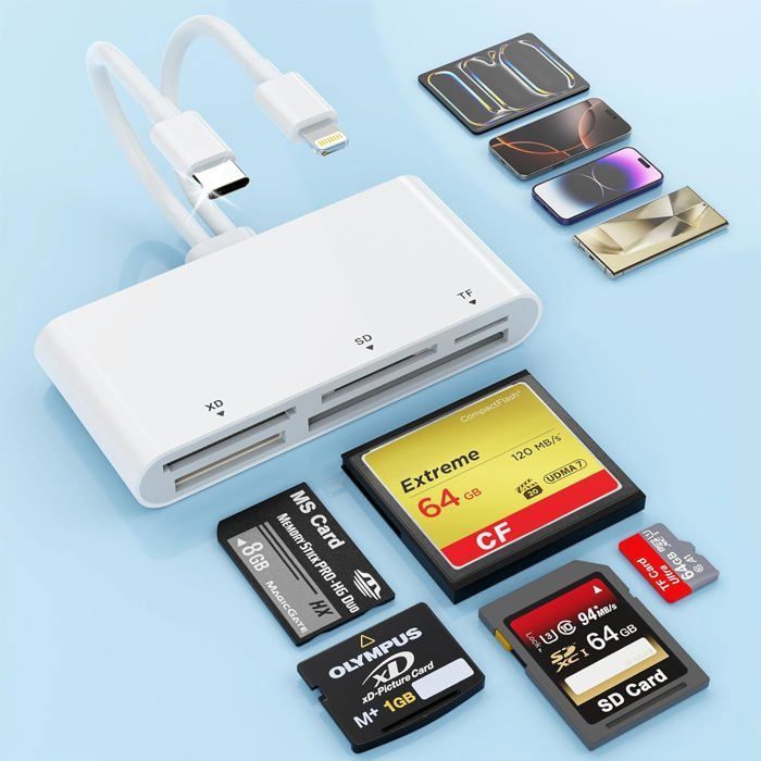 Lecteur De Cartes Sd Mémoire 5 En 2 Usb C + Lightning Adaptateur Carte ...