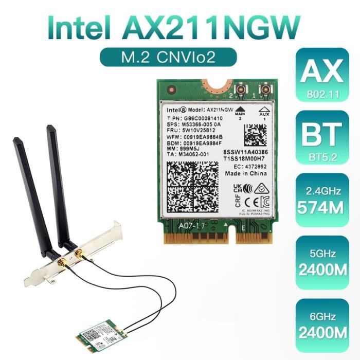 Kit de bureau AX211 - carte adaptateur sans fil Wi Fi 6E M.2 Key E ...