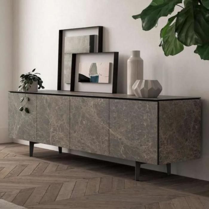 OZZIO ARMOR Buffet Bas en céramique emperador et piètement en Métal ...