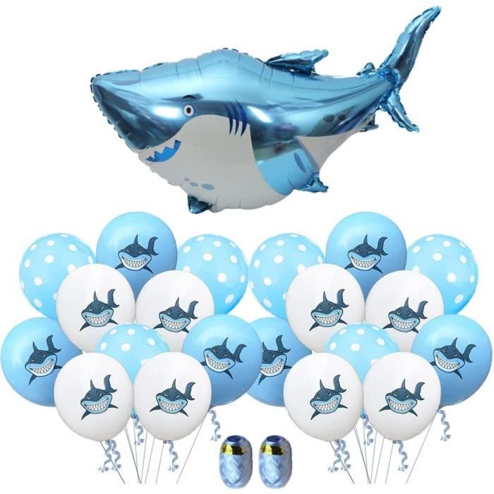 Kit Ballon Requin, 23 Pièces Décorations D'Anniversaire Requin, Ballons Bleus Et Blancs, Ballons ...