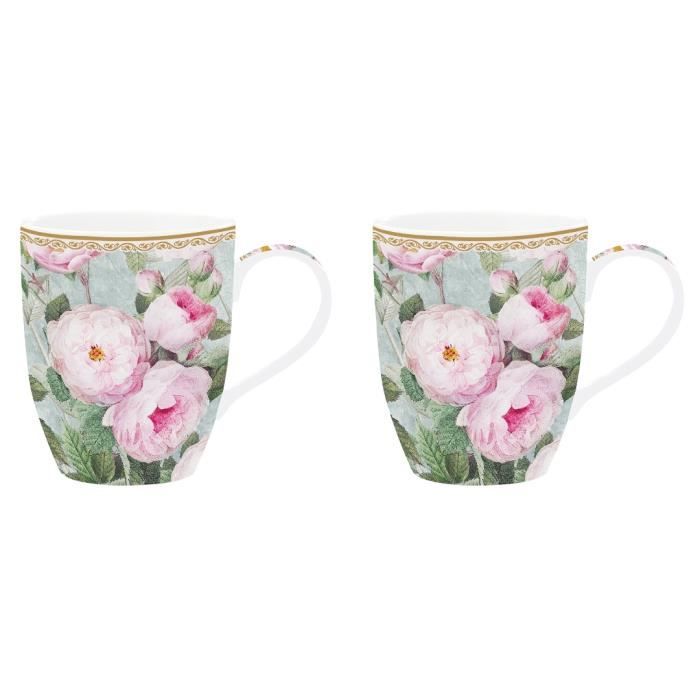 Coffret 2 Mugs - EASY LIFE - Roses In Bloom - Porcelaine Fine - 35 cl ...
