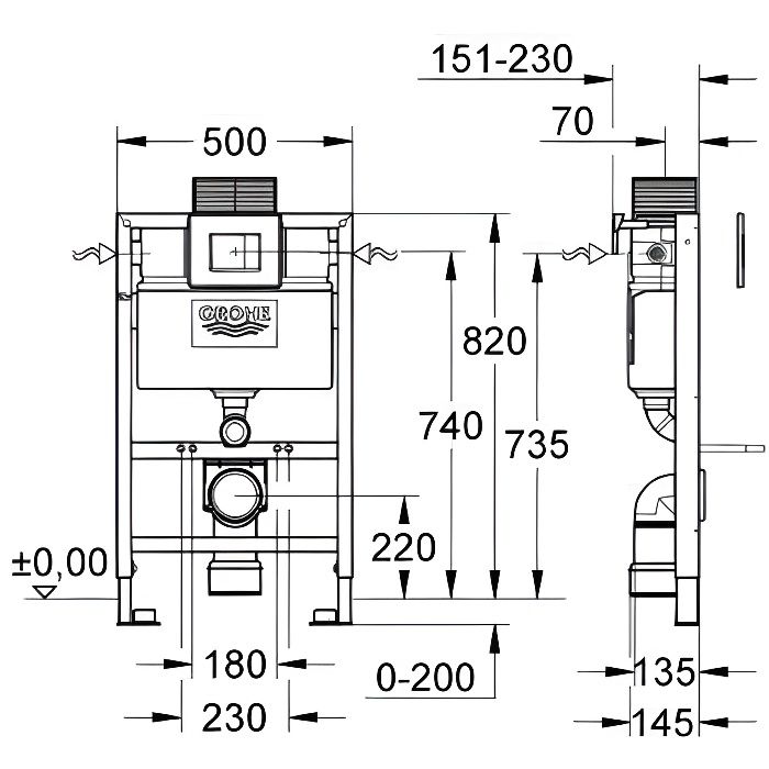GROHE Cosmo Rapid Sl Set WC 0,82 M - 38773000 - Cdiscount Bricolage