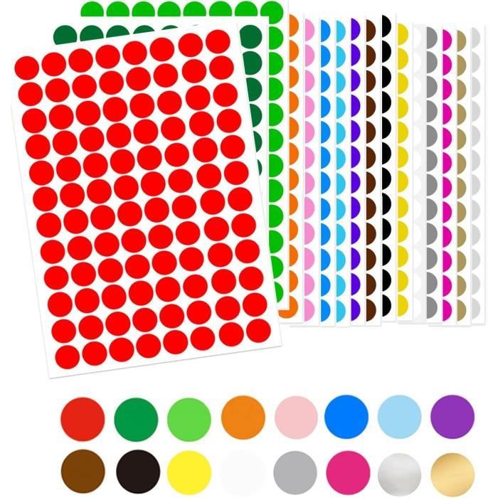 1536Pcs Gommettes Autocollantes Rondes, 15mm Couleur Codage Étiquettes ...