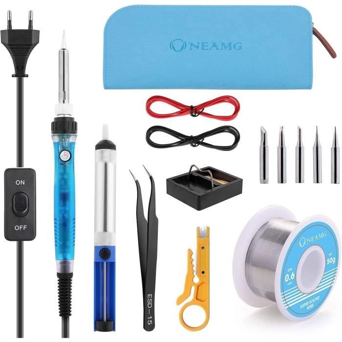 Fer à Souder Kit, ONEAMG 60W, Electrique, Temperature Réglable avec Interrupteur ON-OFF, Station ...
