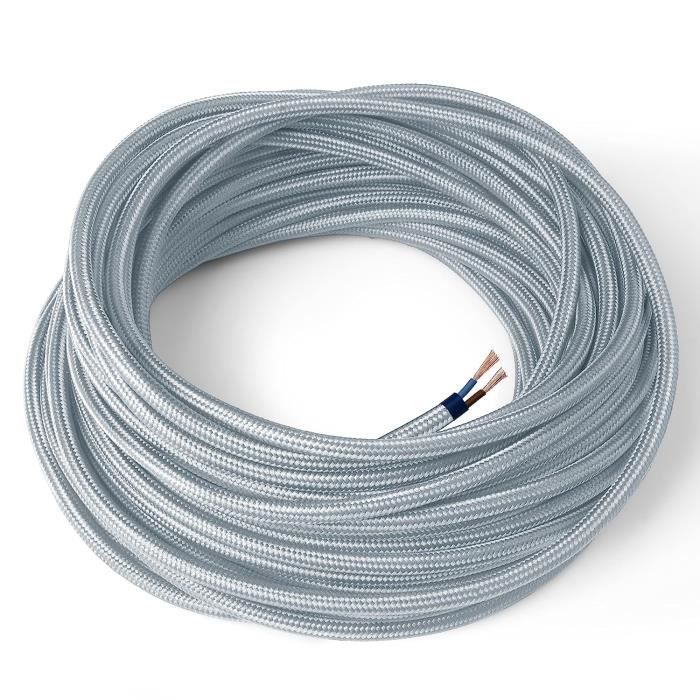 Câble Électrique Textile Couleur Argent, Rond, Soie, 20 Mètres, À 2 ...