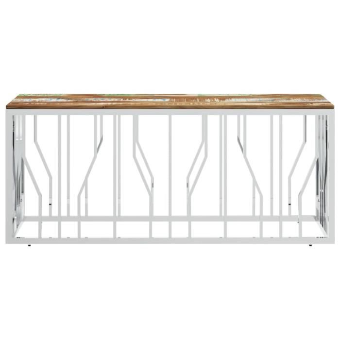 ZHUO Table basse argenté acier inoxydable/bois massif récupération ...